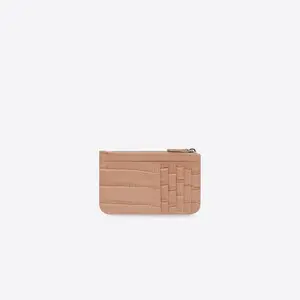 Balenciaga Portamonete Lungo E Portacarte Cash Large Lavorati Coccodrillo Da Donna In Beige