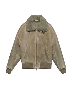 AMI Paris Zipped Shearling Bomber Jacket - Gray