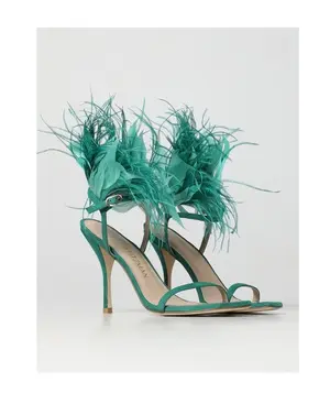 STUART WEITZMAN Logo High-heeled Sandals With Feather Embellishments - Green