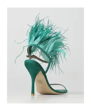 STUART WEITZMAN Logo High-heeled Sandals With Feather Embellishments - Green