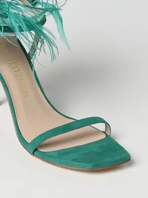 STUART WEITZMAN Logo High-heeled Sandals With Feather Embellishments - Green