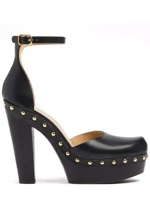 Chloé Lola Shiny Leather Pumps With Stud Embellishments - Black