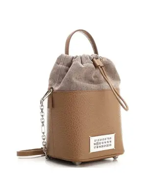 MAISON MARGIELA 5ac Logo Patch Drawstring Bucket Bag - Brown