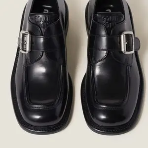 Miu Miu Leather Monk Strap Shoes With Buckle