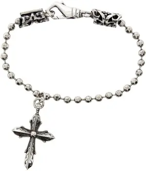 Emanuele Bicocchi Silver Bead Chain Bracelet With Cross Charm