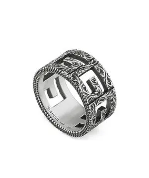 Gucci Sterling Silver Square G Motif Ring - Black