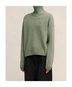 Ami Logo Embroidered Turtleneck Jumper