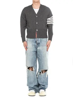 Thom Browne 4-bar Button-up Knit Cardigan - Black