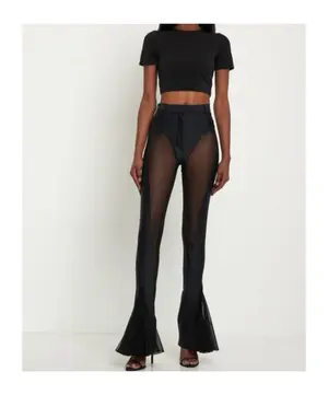 MUGLER Flared Tulle Jersey High-waist Pants