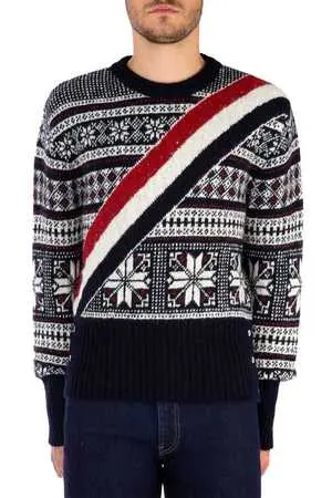 Thom Browne Mohair Diagonal Striped Pullover With Fair Isle Pattern