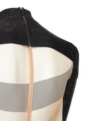 MUGLER High Neck Embellished Tulle Knit Bodysuit