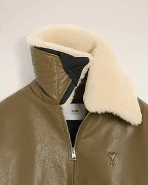 Ami Cropped Zip-up Shearling Collar Jacket