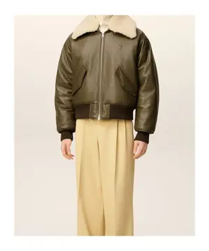 Ami Cropped Zip-up Shearling Collar Jacket