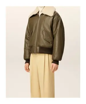 Ami Cropped Zip-up Shearling Collar Jacket