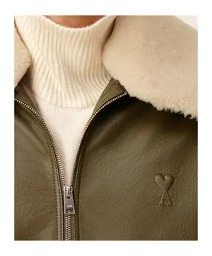 Ami Cropped Zip-up Shearling Collar Jacket