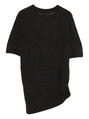 Soeur Asymmetrical Hemline Short Sleeve Knit T-shirt - Black