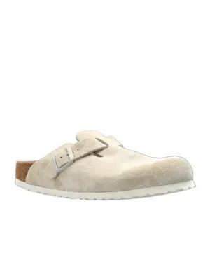 BIRKENSTOCK Suede Boston Clogs With Adjustable Buckle - Nude