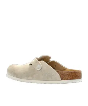 BIRKENSTOCK Suede Boston Clogs With Adjustable Buckle - Nude