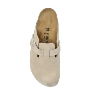 BIRKENSTOCK Suede Boston Clogs With Adjustable Buckle - Nude