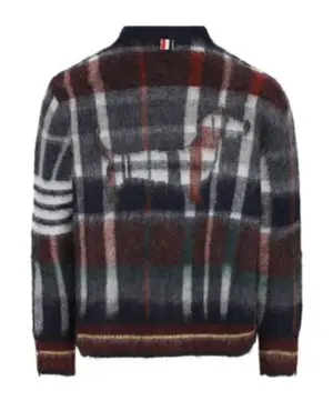 Thom Browne Plaid V-neck Cardigan With Logo Detail