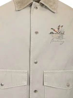 Burberry Motif Embroidered Press Stud Shirt Jacket