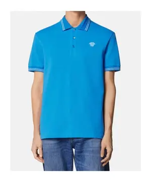 Versace Medusa-embroidered Short-sleeved Polo Shirt