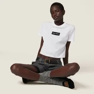 Miu Miu Embroidered Logo Jersey T-shirt