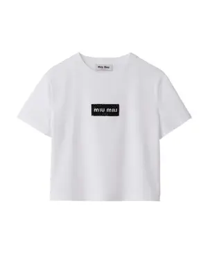 Miu Miu Embroidered Logo Jersey T-shirt