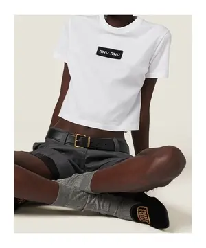 Miu Miu Embroidered Logo Jersey T-shirt