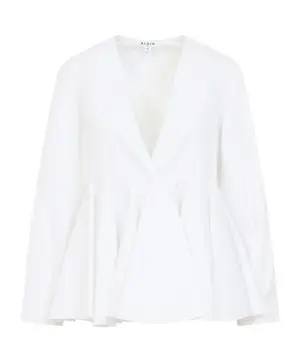 Alaïa Flared Poplin Shirt With Ruffled Hem