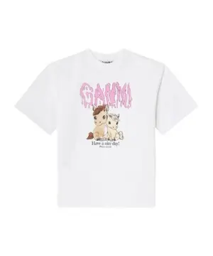 GANNI Logo Printed Crewneck T-shirt - White