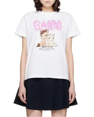 GANNI Logo Printed Crewneck T-shirt