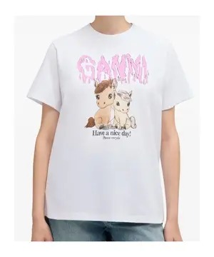 GANNI Logo Printed Crewneck T-shirt
