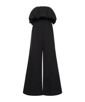 Simkhai Off-shoulder Ruffled Cotton And Linen Jumpsuit With Wide Legs - Black