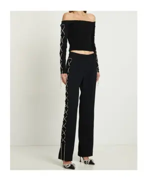 Giuseppe Di Morabito Embellished Lace-up Stretch Envers Satin Pants