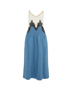 Gabriela Hearst Susso" Suspenders Dress With Lace Insert - Blue
