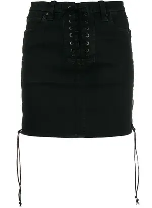 BEN TAVERNITI UNRAVEL PROJECT Lace-up Denim Skirt - Black