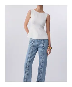 Liu Jo Round Neck Poplin Top With Back Bow Detail