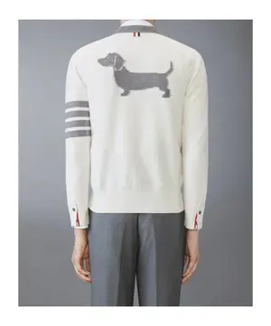 Thom Browne V-neck Knitted Cardigan With Signature Striped Placket And 4-bar Detailing - White