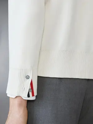Thom Browne V-neck Knitted Cardigan With Signature Striped Placket And 4-bar Detailing - White