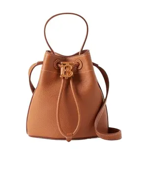 Burberry Tb Monogram Plaque Drawstring Bucket Bag - Brown