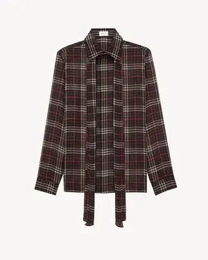 Saint Laurent Cassandre Tartan Shirt With Detachable Tie - Chestnut Red