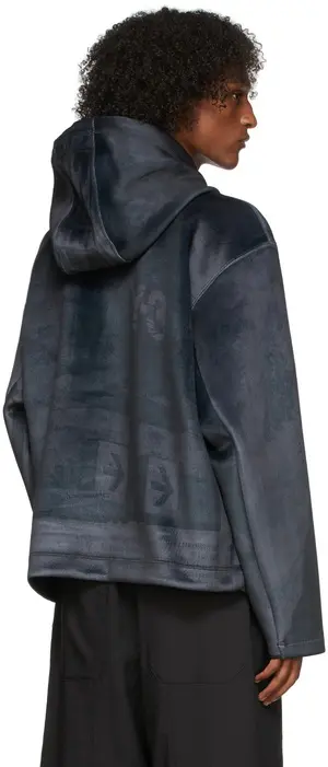 Y3 Tonal Logo Print Velvet Hoodie