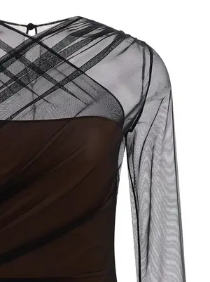 NENSI DOJAKA Rene Tulle Bodysuit With Front Ruffles