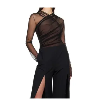 NENSI DOJAKA Rene Tulle Bodysuit With Front Ruffles