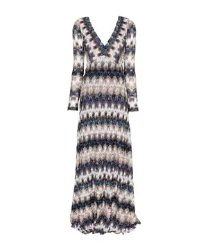 Missoni Maxi Dress With All-over Pattern And Long Sleeves - Black