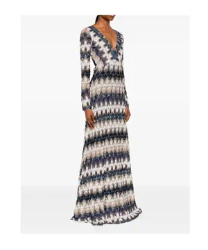 Missoni Maxi Dress With All-over Pattern And Long Sleeves - Black