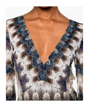 Missoni Maxi Dress With All-over Pattern And Long Sleeves - Black