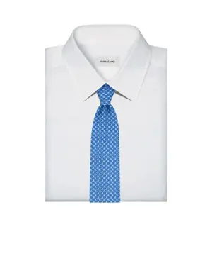FERRAGAMO Printed Silk Neck Tie - Light Blue