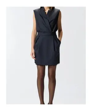 Pinko Sleeveless Wrap Mini Dress With Belted Waist And Ruffled Hem